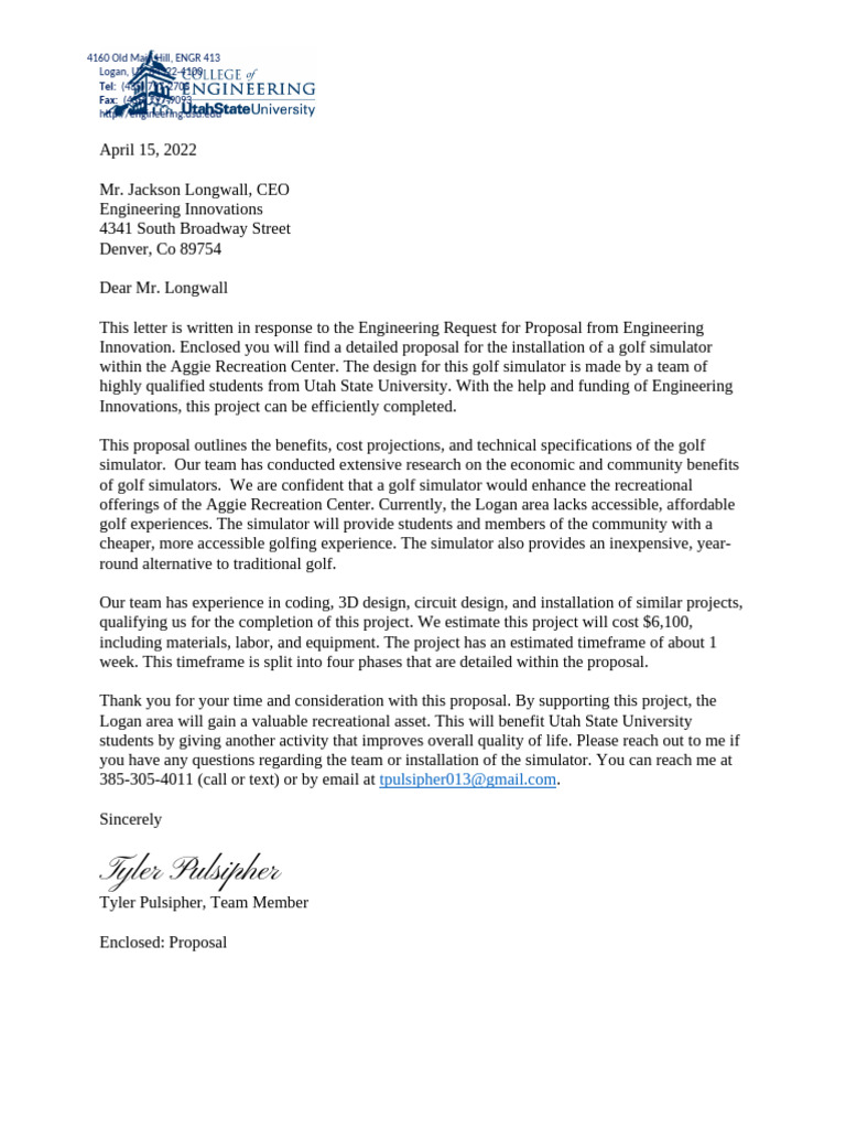 Golf Simulator Proposal for Aggie Rec Center | PDF