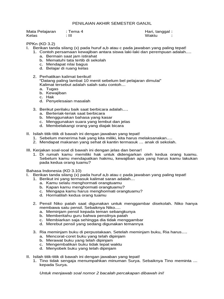 PAS Tema 4 Kelas 3 1 | PDF