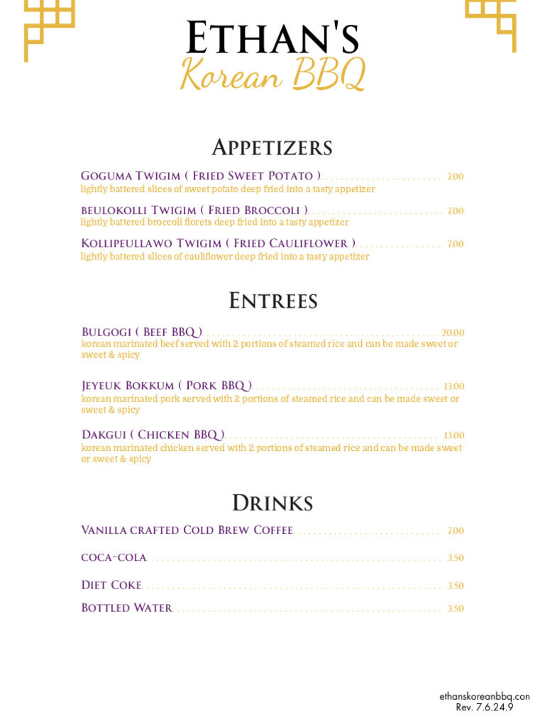 9 - Ethan's Korean BBQ Menu | PDF