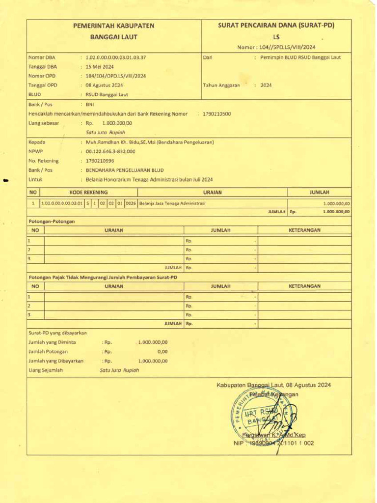 SP2D BLUD JUL-SEPT (1) Pak Nawan | PDF