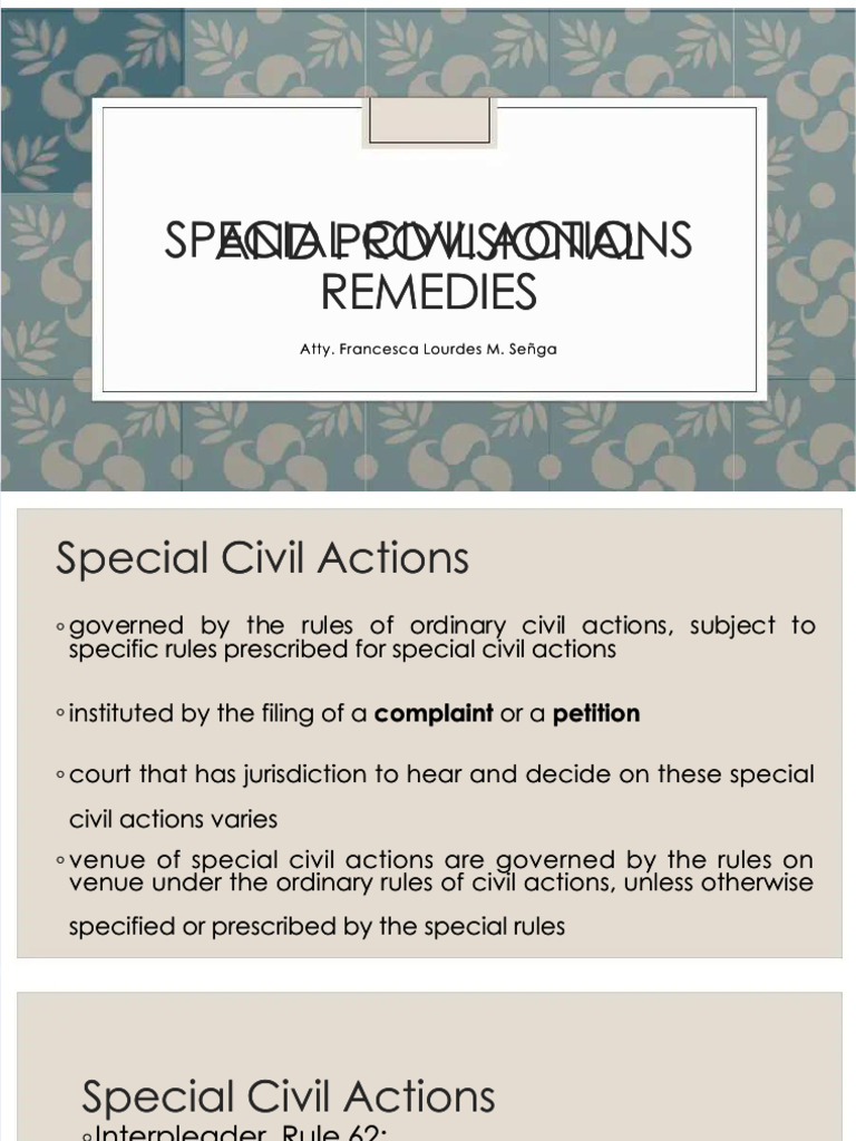PDF Special Civil Actions and Provisional Remedies Atty Senga - Compress | PDF | Mandamus ...