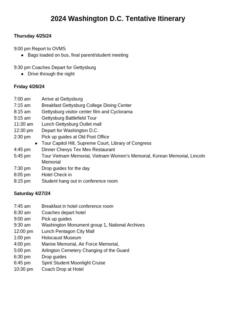 Tentative Itinerary | PDF