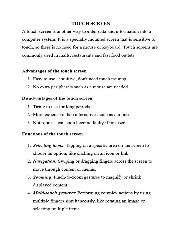 Input Devices - Touch Screen, Touch Pad & Light Pen-1 | PDF ...