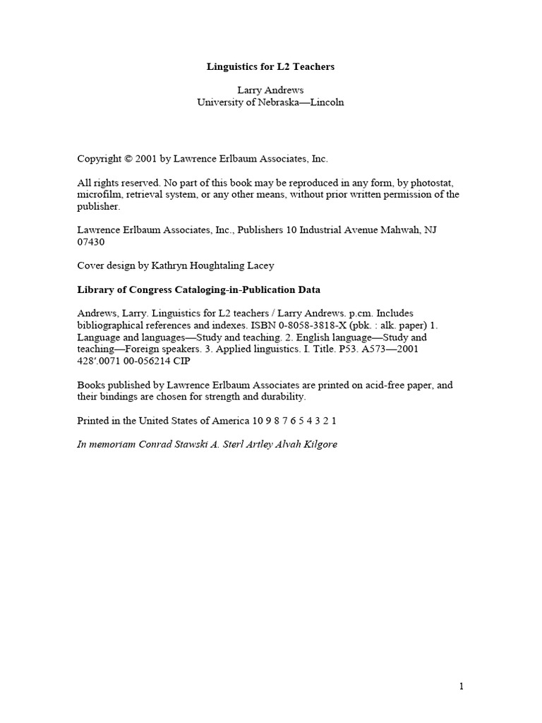 Book-Linguistics For L2 Teachers | PDF | English As A Second Or Foreign ...