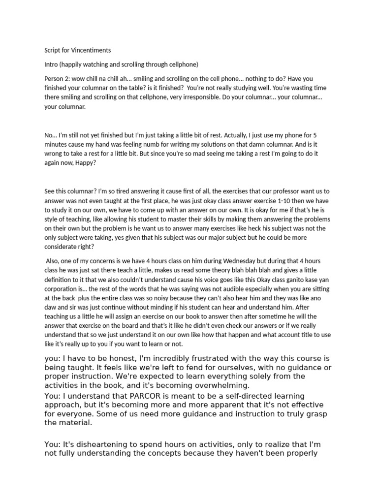 Script For Vincentiments | PDF | Learning | Cognitive Science