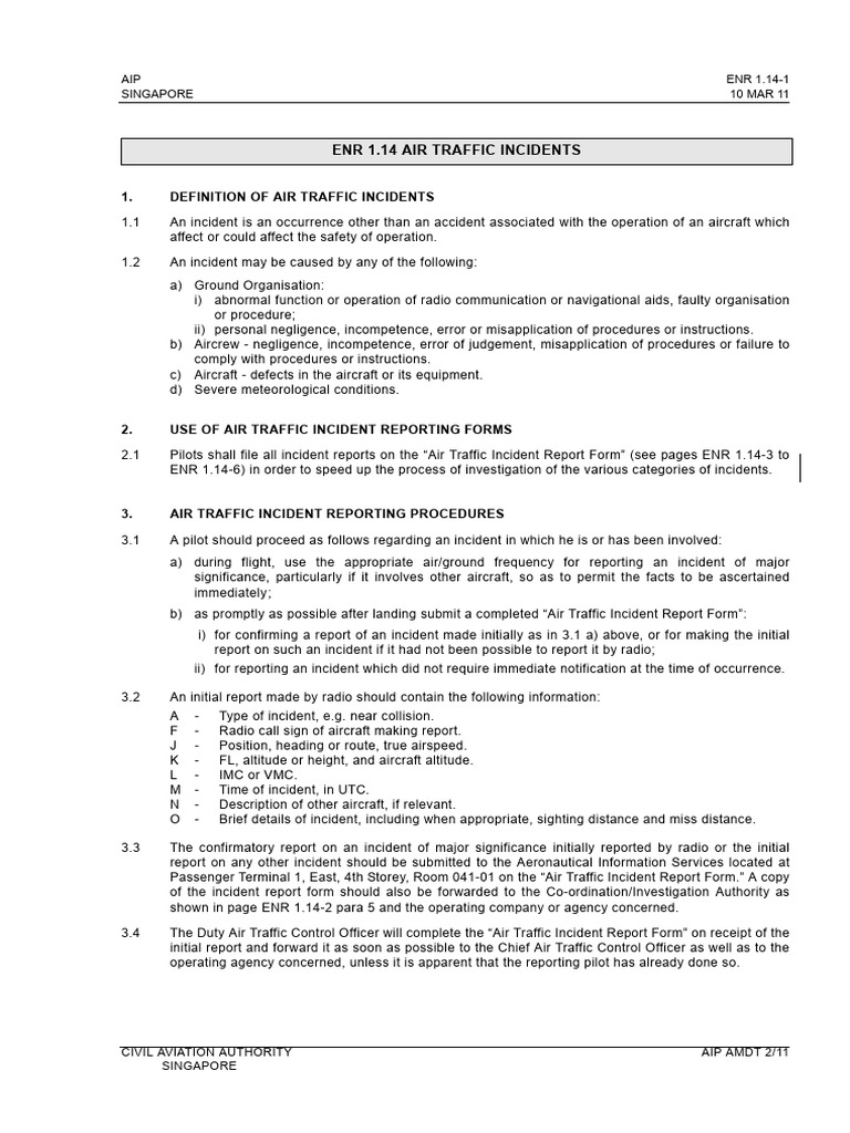 CAAS AIP Incident Report Definition | PDF | Air Traffic Control | Transport