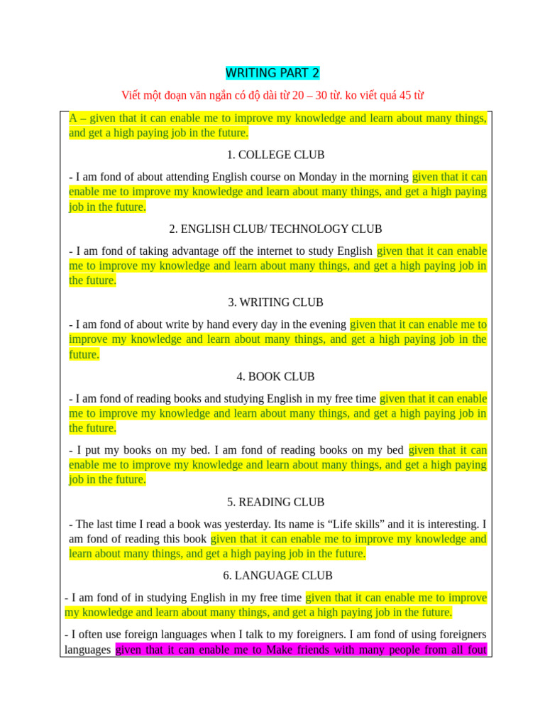 Writing Part 2 | PDF