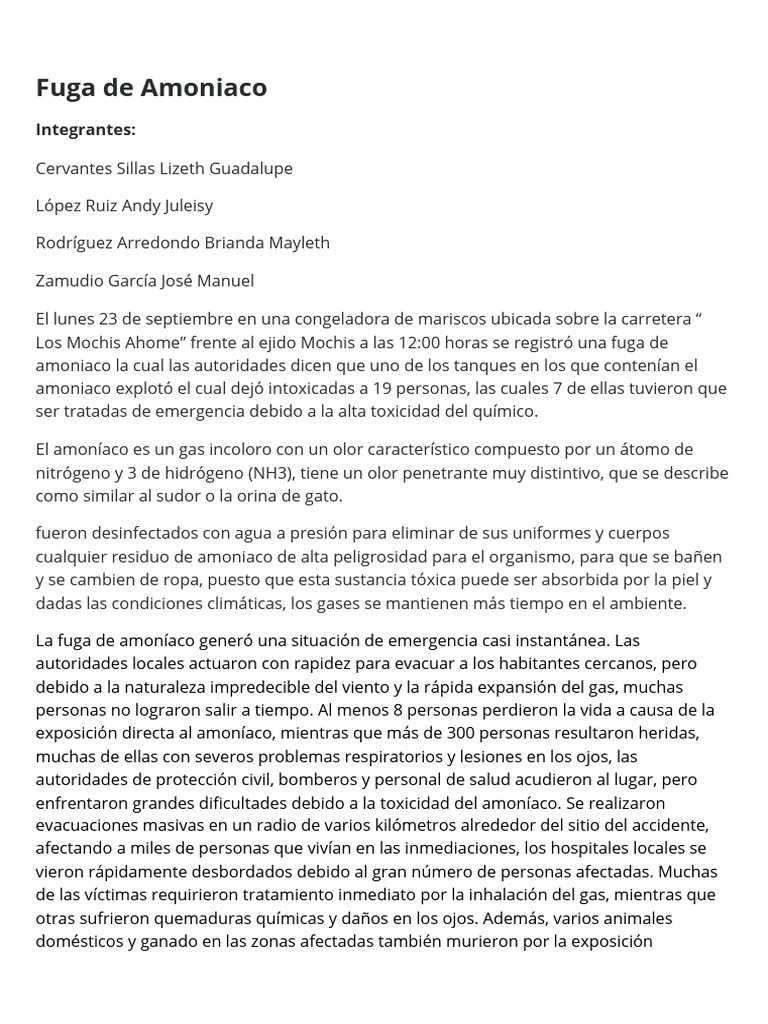 El amoníaco es un gas incoloro con un olor característico compuesto por ...