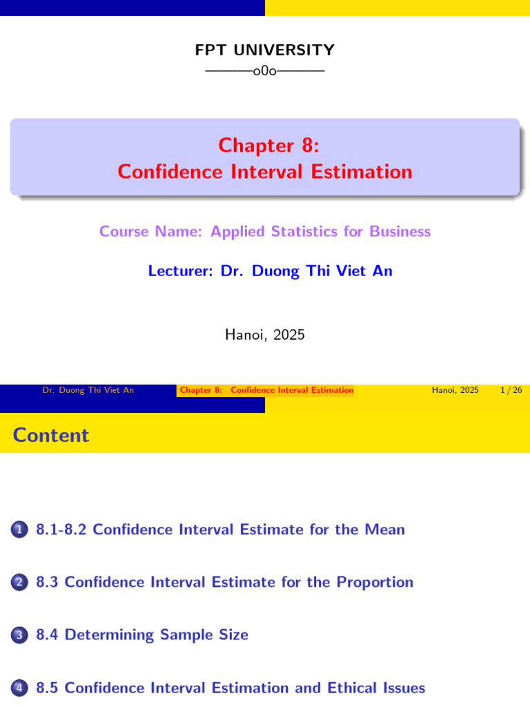 677cc494589faa9aee6cfb8a Chapter8 ConfidenceInterval | PDF | Estimator | Confidence Interval