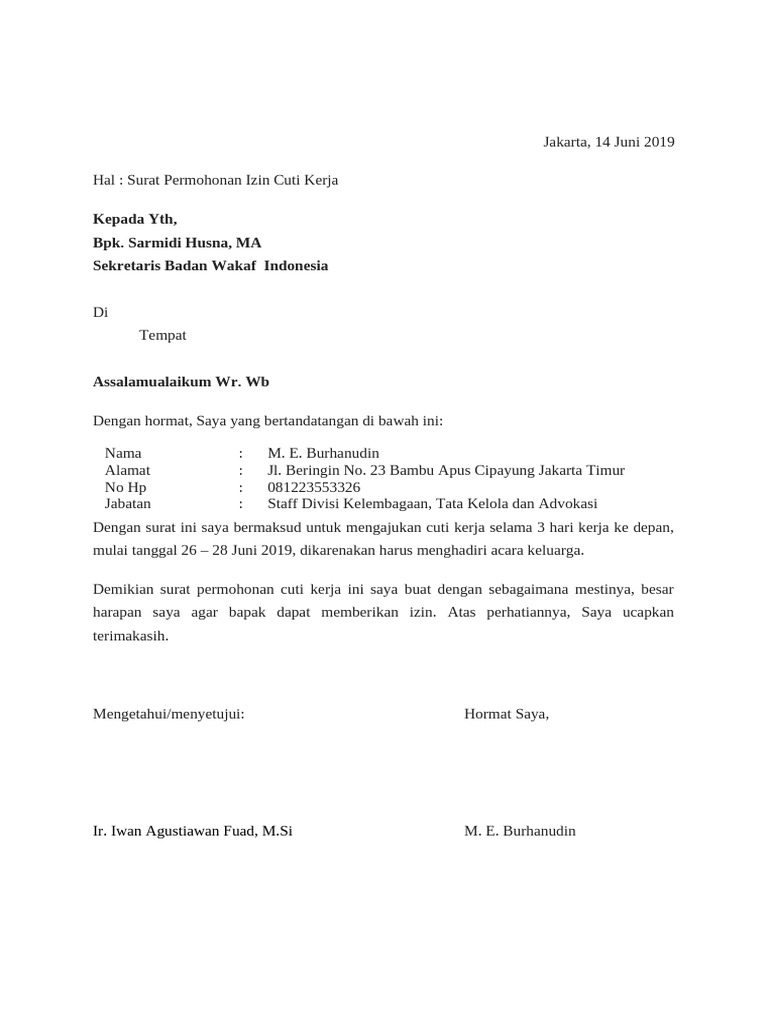 Surat Ijin Cuti | PDF