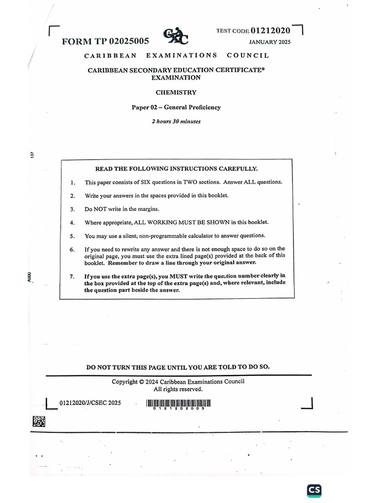 CSEC Chemistry Jan 2025 P2 | PDF