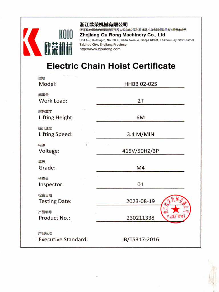Hoist Cert | PDF