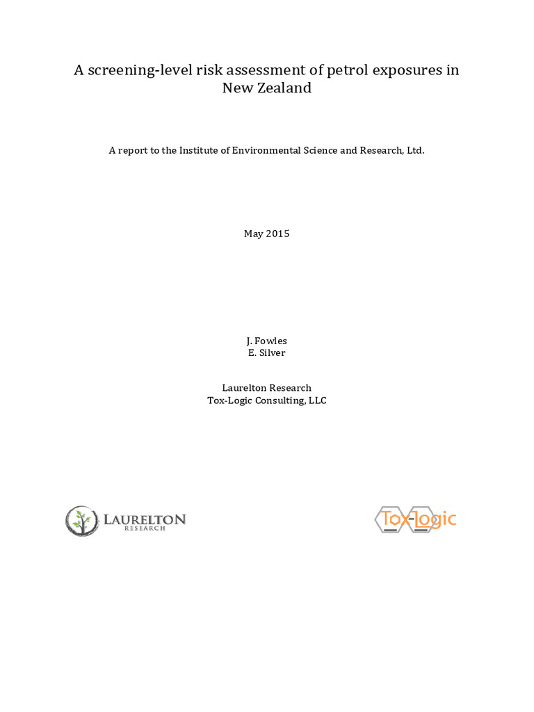 Petrol Exposure Risk Assessment NZ | PDF | Gasoline | Toxicity