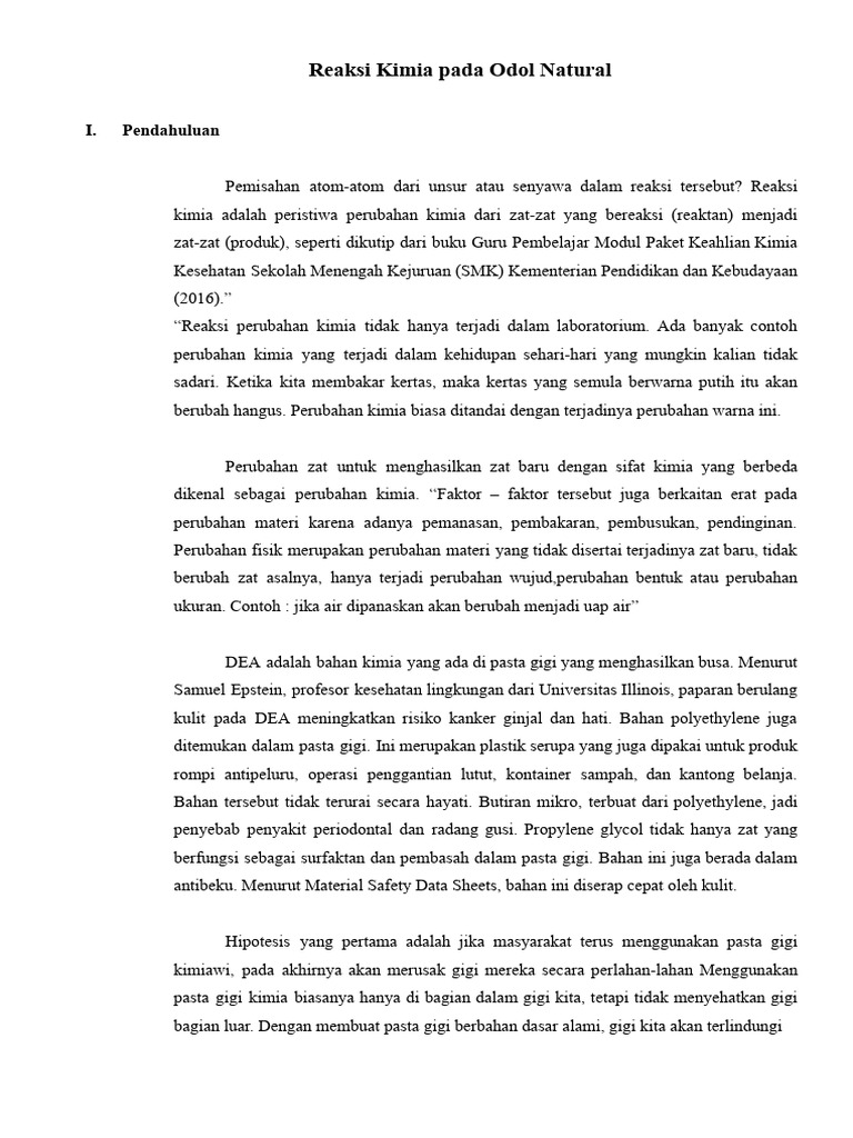 Reaksi Kimia dalam Odol Natural | PDF