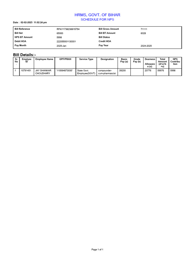 Schdule For Nps | PDF