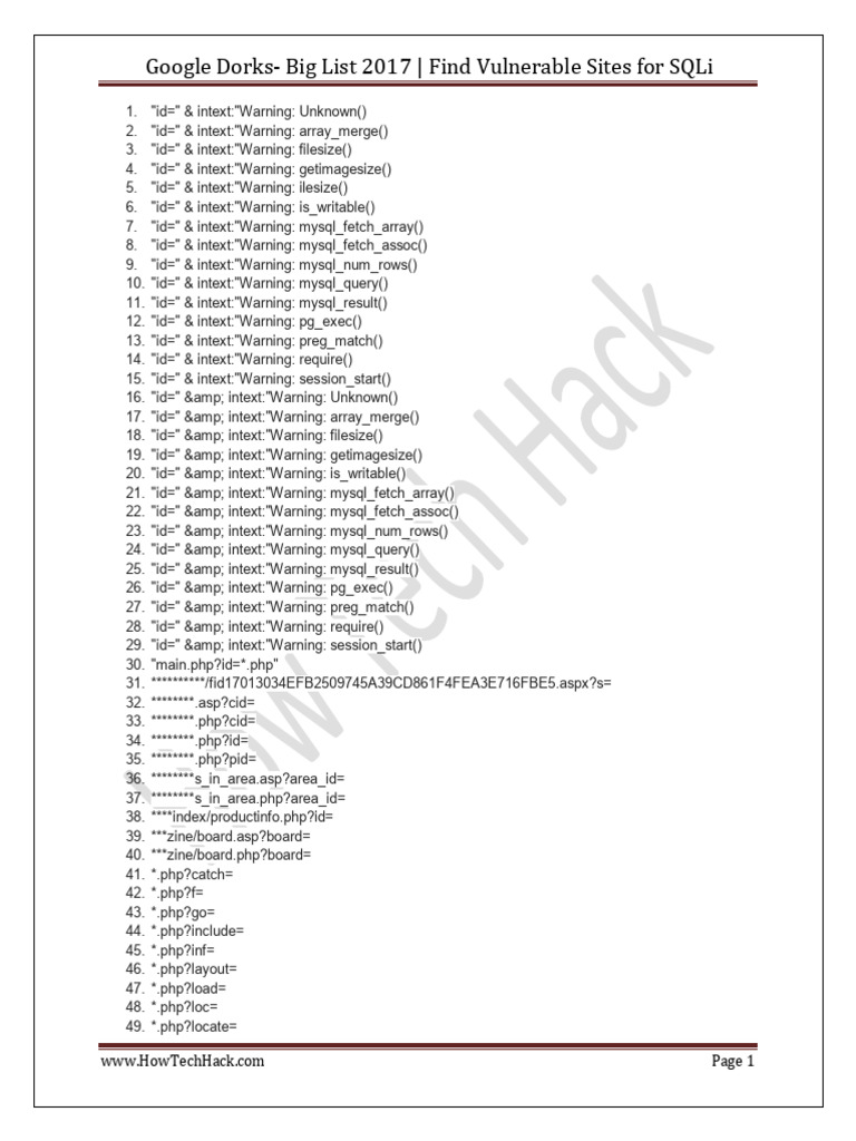 Google Dorks Big List 2017 To Find | PDF | Computer Science | Computer Architecture