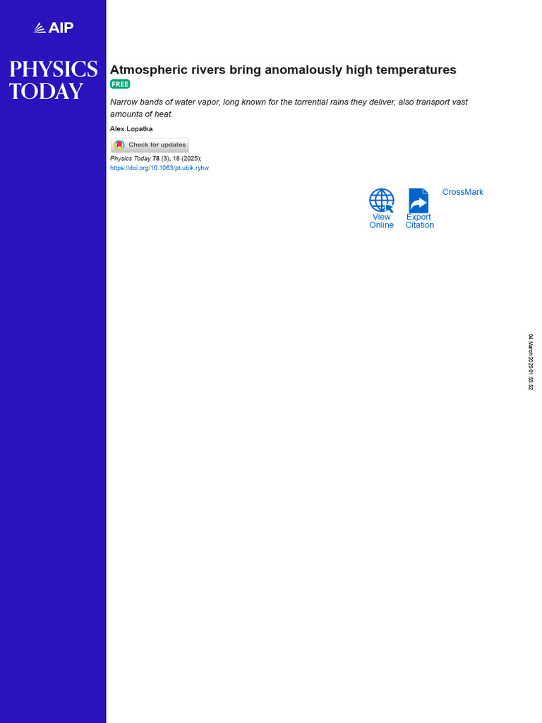 Atmospheric Rivers Bring Anomalously High Temperatures | PDF | Water ...