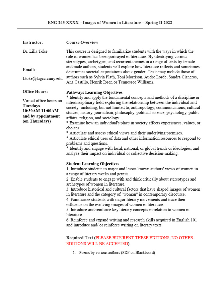 Women in Literature Course Overview | PDF | Sociology | Gender Role