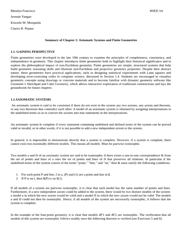 summary of chapter 1 | PDF | Line (Geometry) | Projective Geometry