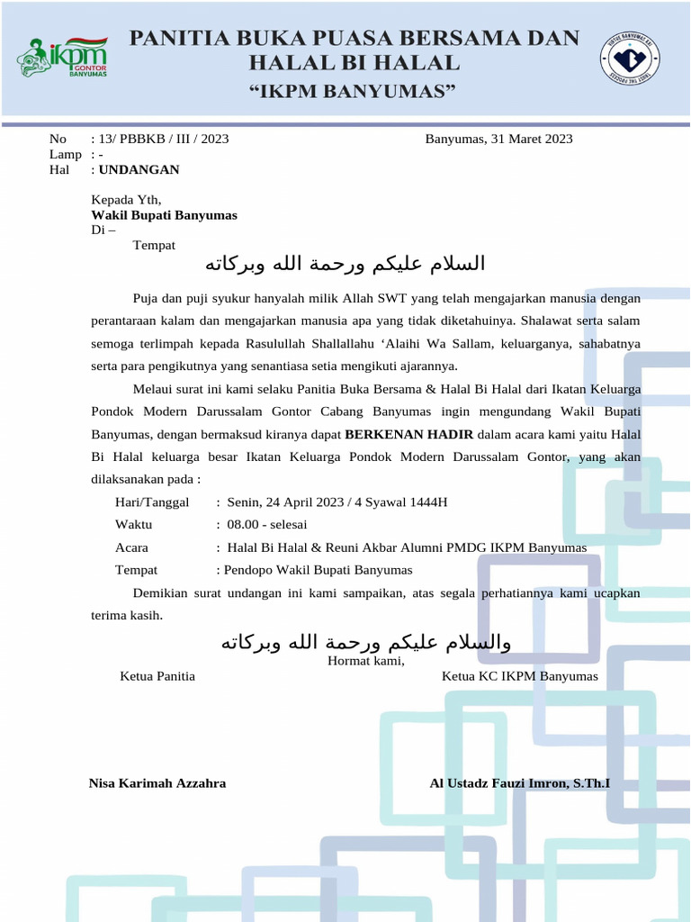 Surat Undangan Wakil Bupati Hbh | PDF