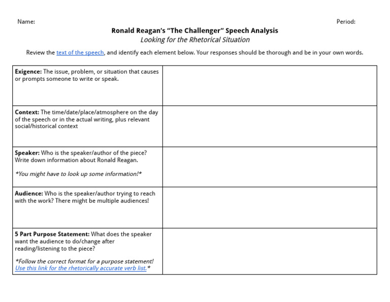Reagan's Challenger Speech Analysis | PDF