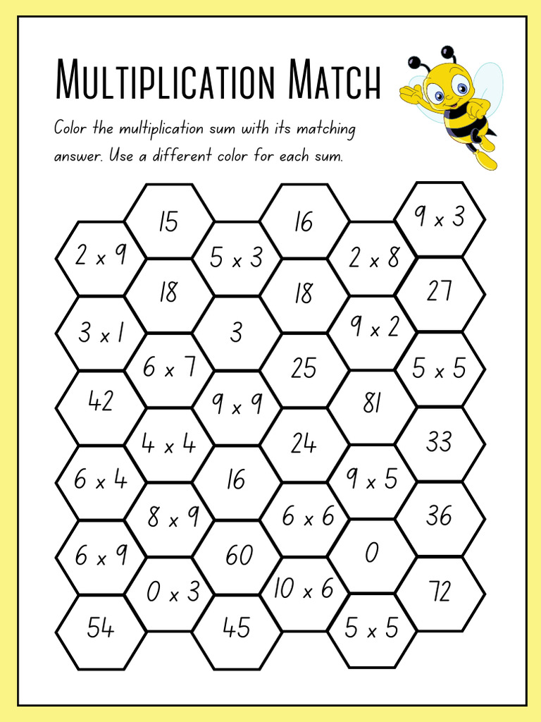 Multiplication Match Mathematics Worksheet Pdf