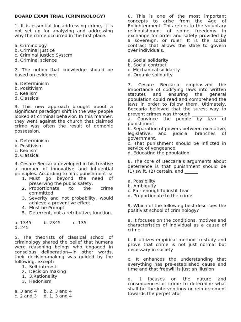 BOARD EXAM TRIAL - CRIMINOLOGY | PDF | Criminology | Crimes