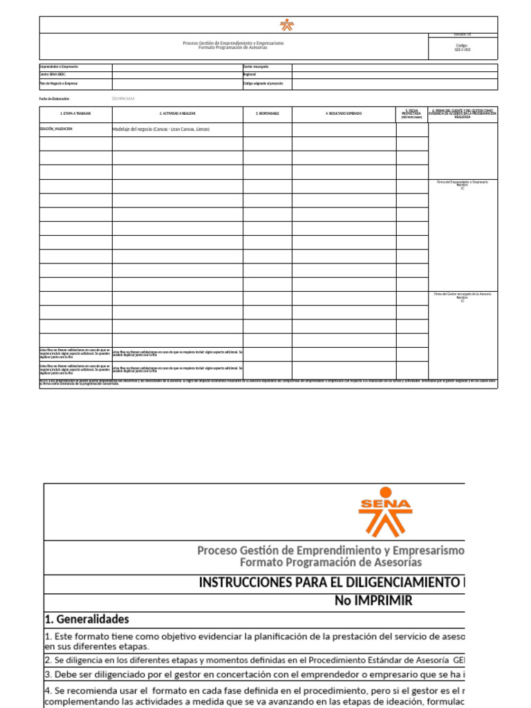 GEE-F-003 Formato Programacion de Asesorias V05 | PDF | Iniciativa empresarial | Business