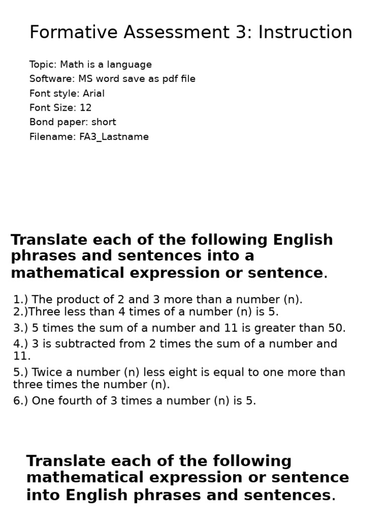 FA3 Math Language | PDF