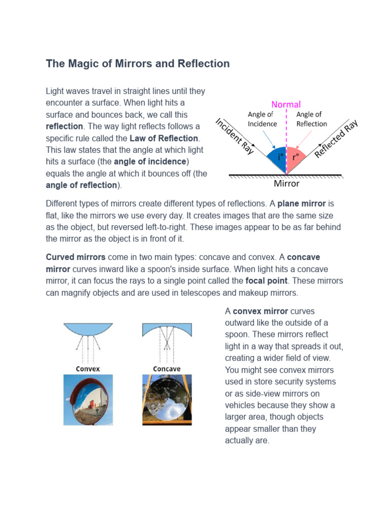 Understanding Mirrors and Reflection | PDF | Mirror | Electromagnetic ...