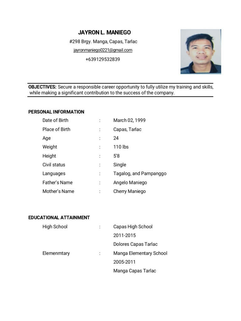 Jayron Maniego Resume Overview | PDF