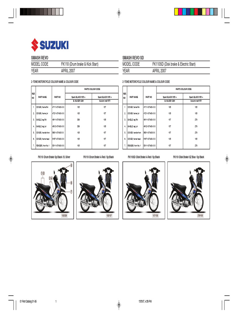 Suzuki Smash Revo FK110 Parts Catalogue | PDF | Piston | Rotating Machines