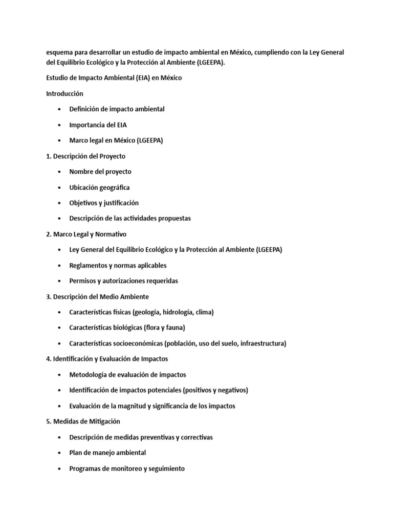 Esquema para Desarrollar Un Estudio de Impacto Ambiental en México, Cumpliendo Con La LGEEPA | PDF