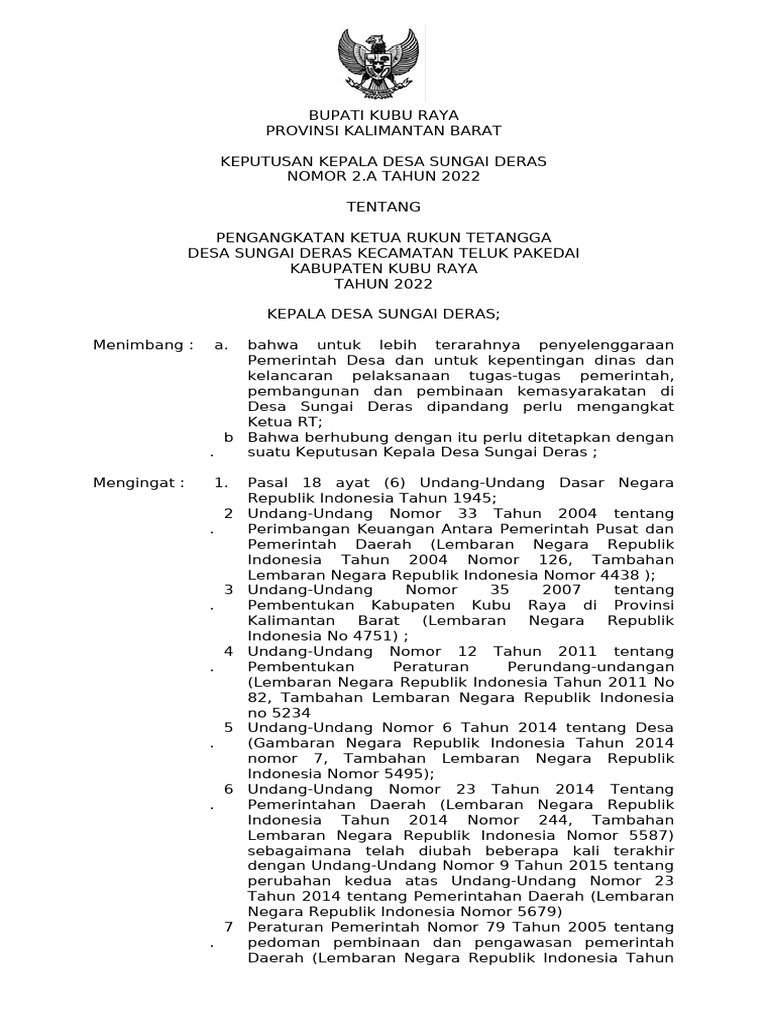SK Ketua RT Se - Desa Sungai Deras | PDF