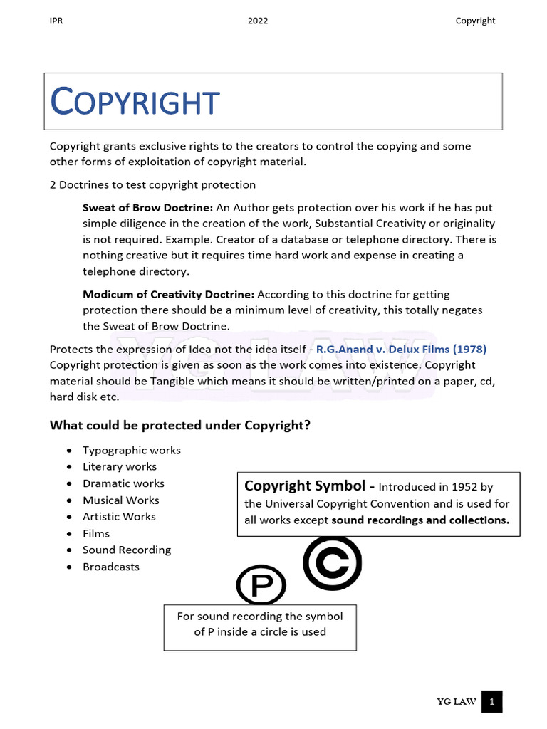 Copyright - IPR - YG Notes_7171091 (1) | PDF | Copyright | Fair Use