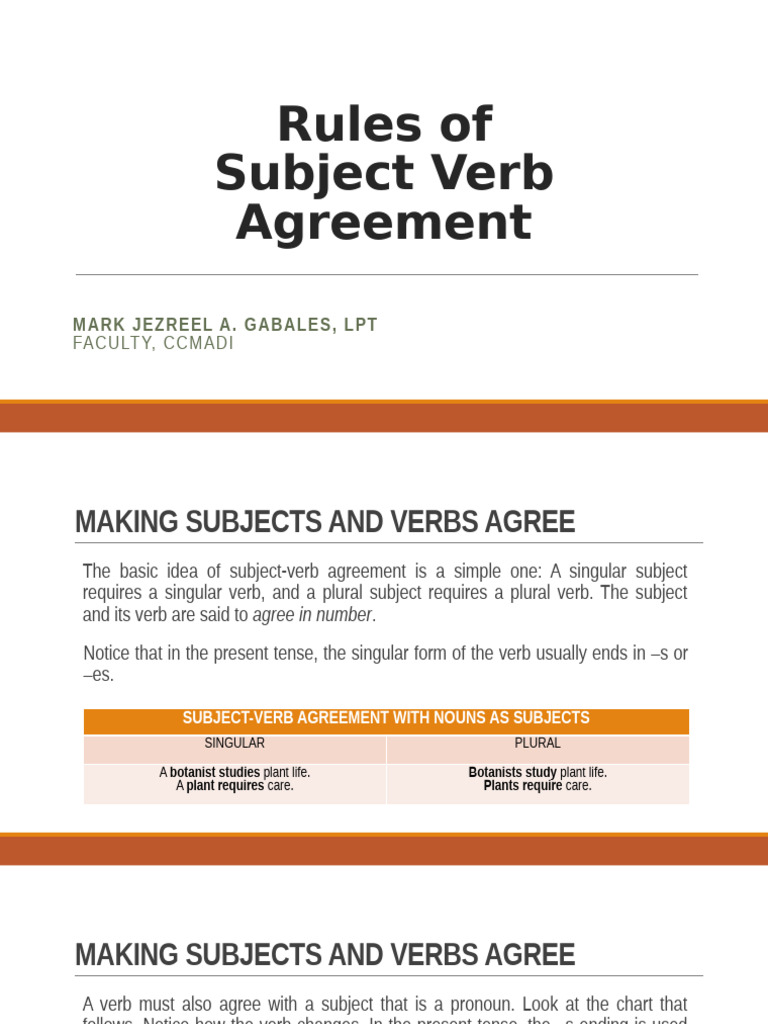 Subject-Verb Agreement Rules Guide | PDF | Grammatical Number | Verb