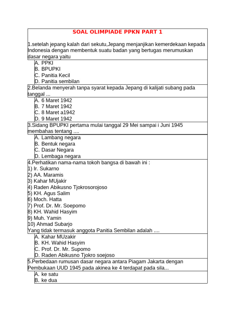 Soal Olimpiade PPKN Part 1 | PDF