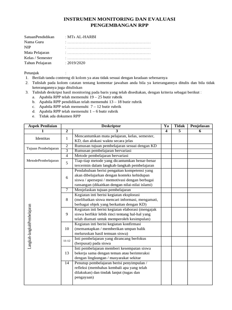 Instrumen Monitoring Dan Evaluasi-A4 | PDF