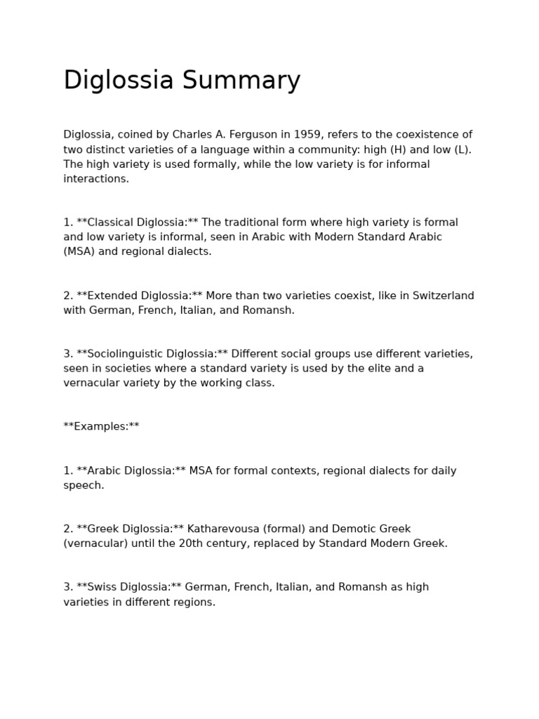 Diglossia Summary | PDF