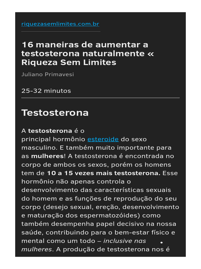 16 Dicas para Aumentar Testosterona Naturalmente | PDF | Testosterona ...