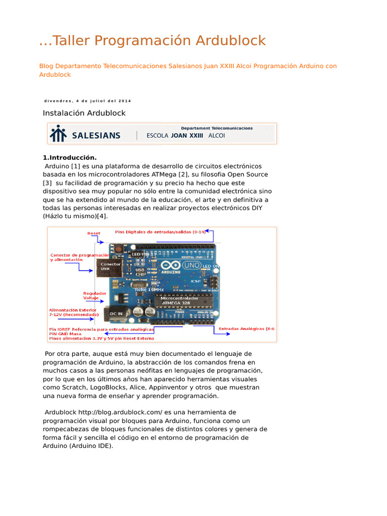 Taller Programación Ardublock - Instalación Ardublock | PDF | Arduino | Entorno de desarrollo ...