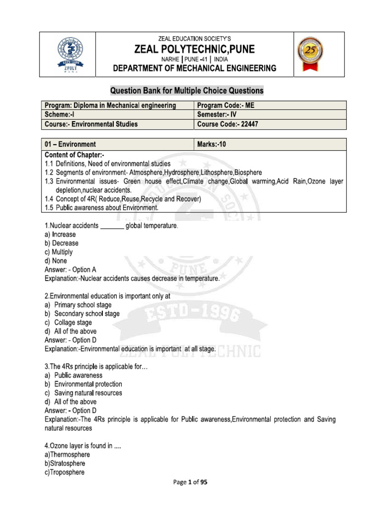 EST MCQ Bank PDF Second Zeal College | PDF
