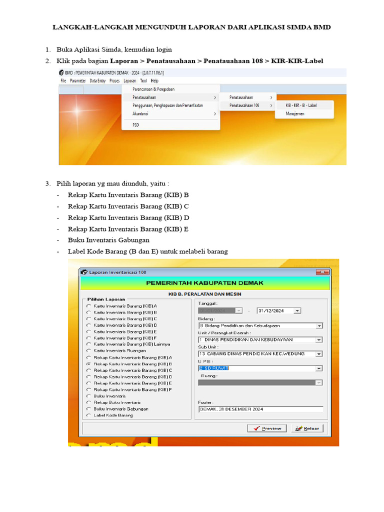 Langkah-Langkah Mengunduh Laporan Simda | PDF