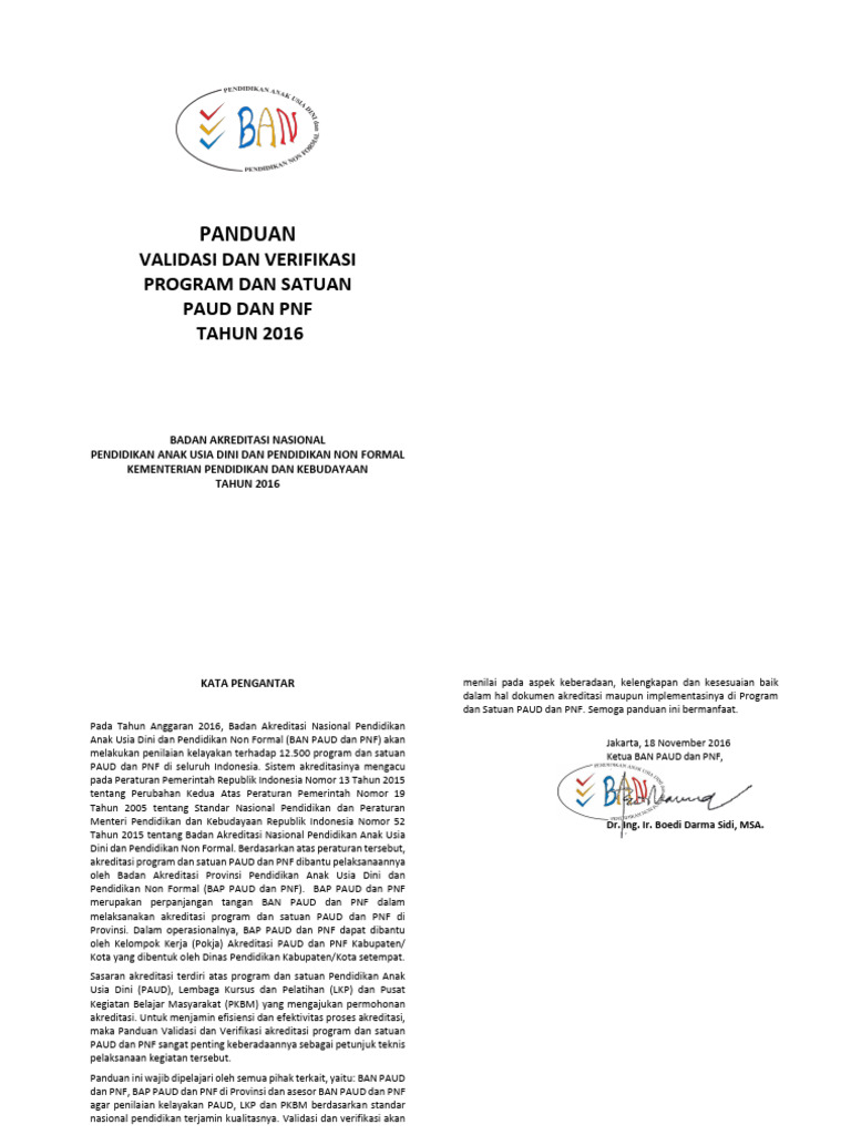Panduan Validasi Dan Verifikasi 2016 - BAP PAUD & PNF (Rev.2.0) | PDF