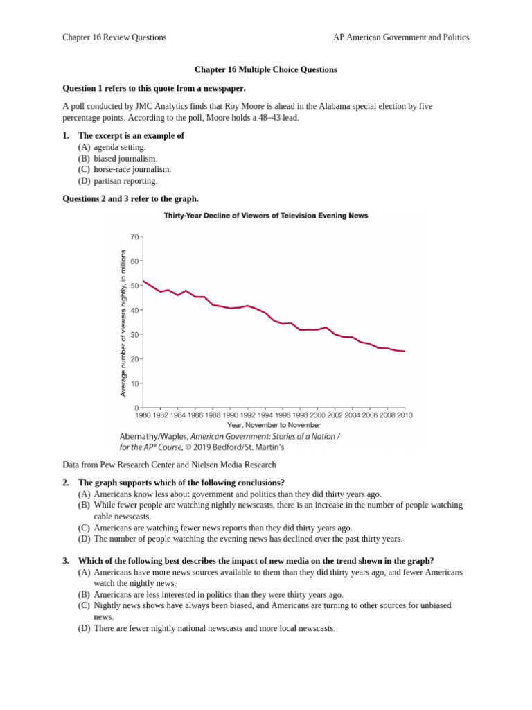 Chapter 16 Multiple Choice Questions | PDF | News | Mass Media