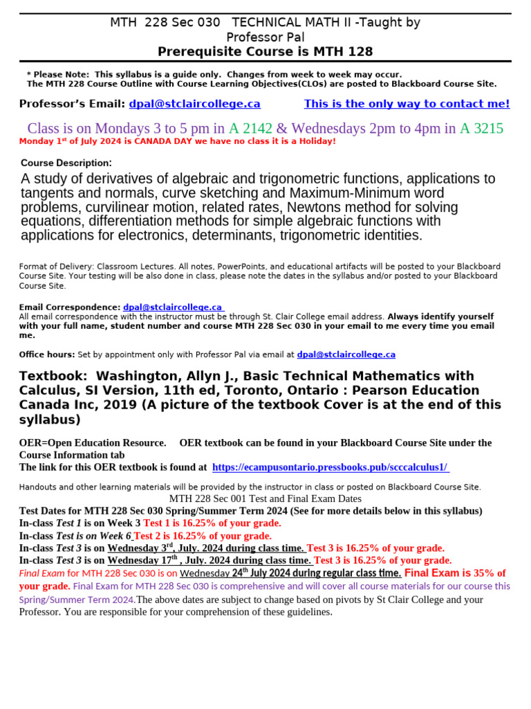 MTH 228 Syllabus - Spring - Summer 2024 From Professor Pal | PDF ...
