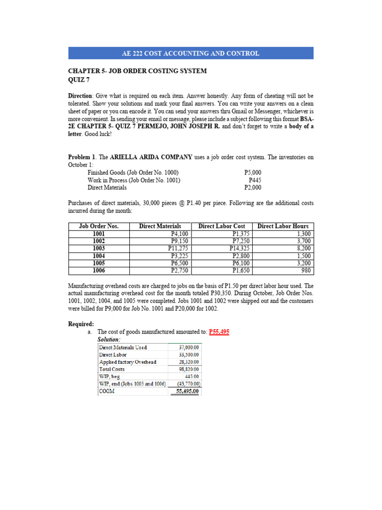 Open Pdfcoffee - Com - Job-Order-Costing-Quiz-Answer-4-Pdf-Free | PDF | Inventory | Cost Of ...