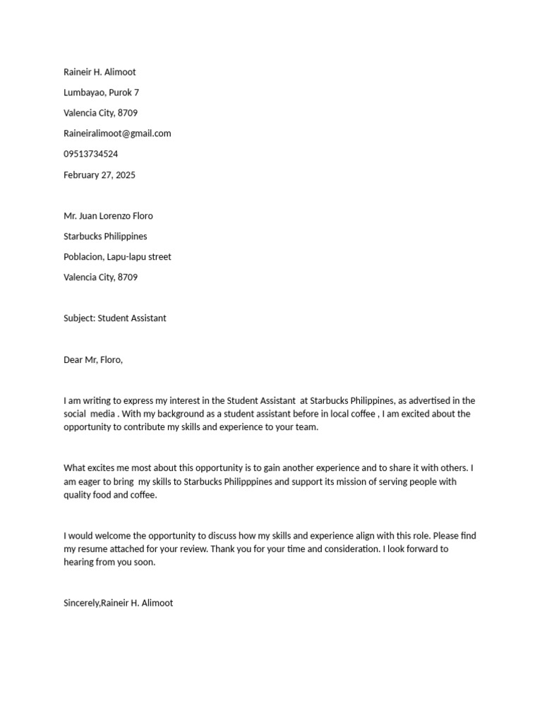 Starbucks Student Assistant Application | PDF