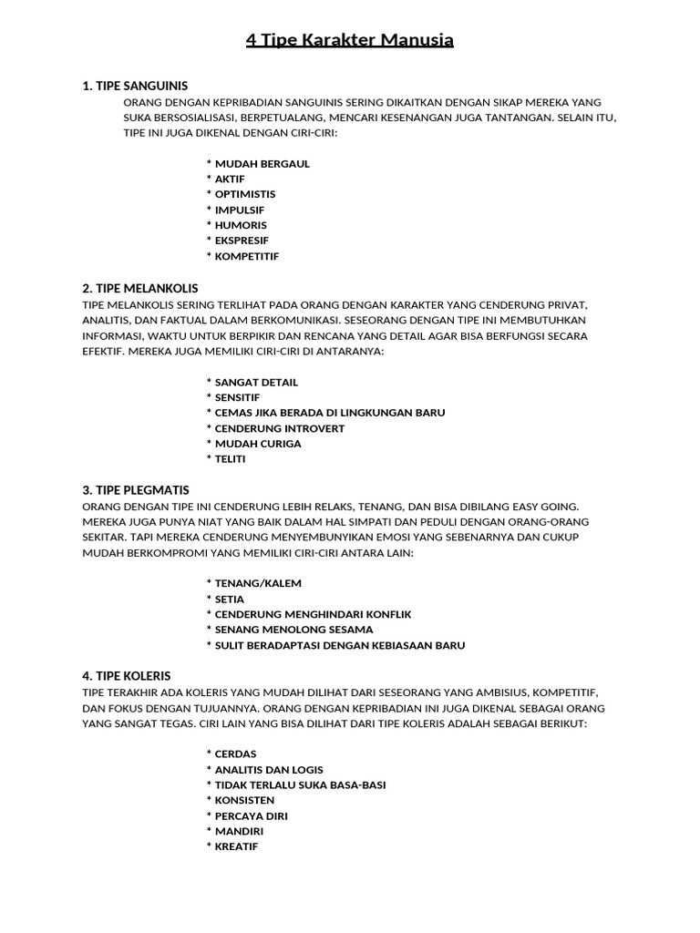 4 Tipe Karakter Manusia | PDF