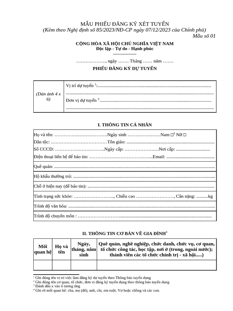 Phieu Dang Ky Xet Tuyen | PDF